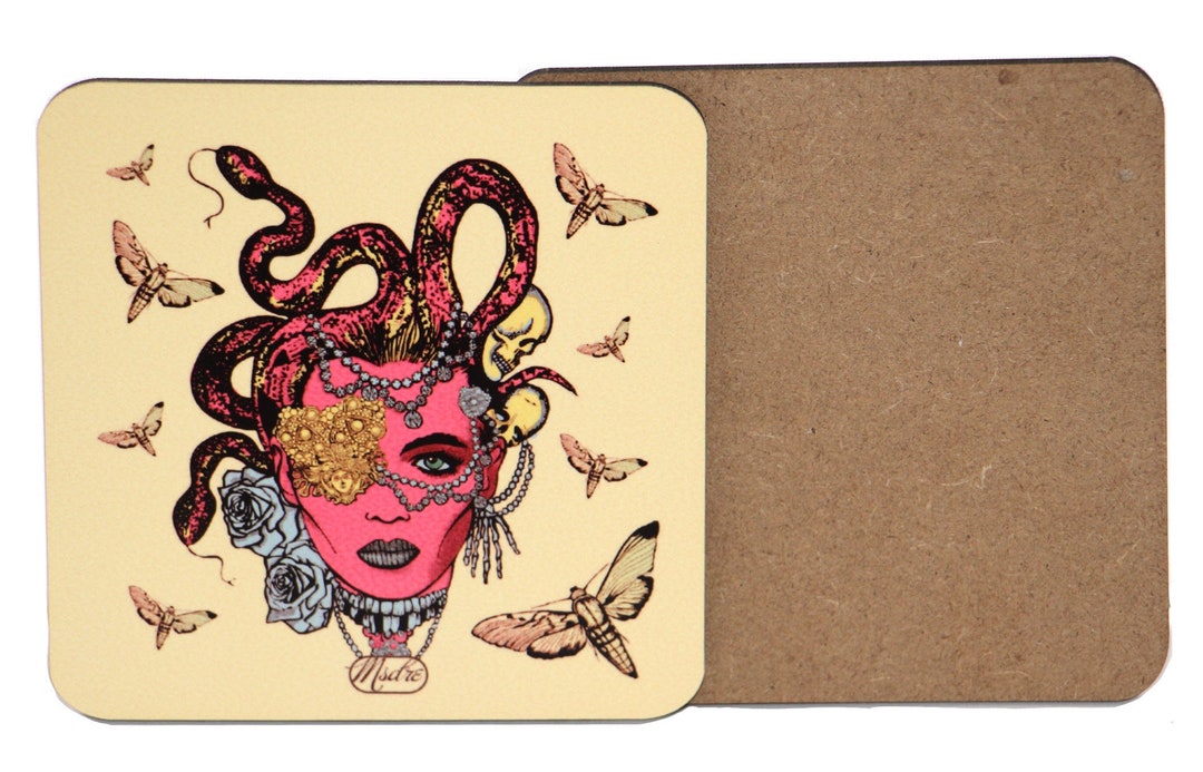 Medusa Pink and Yellow Moth Alternative Kitsch Gothic Coaster by Artist ...
