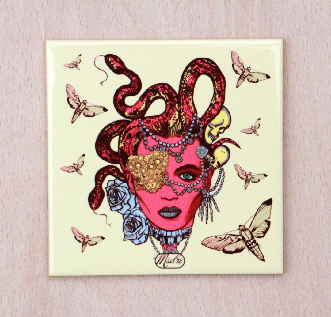 Medusa Pastel Yellow Goddess Floral Decorative Ceramic Tile Small 10.5 ...