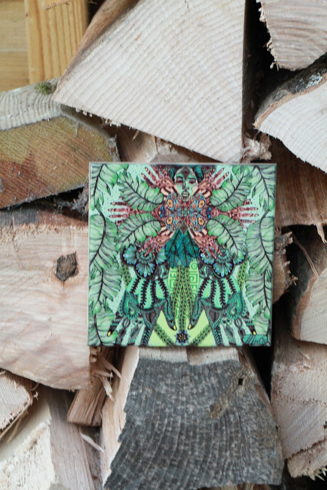 Green Man Pagan Goddess Floral Decorative Ceramic Tile Small - Etsy