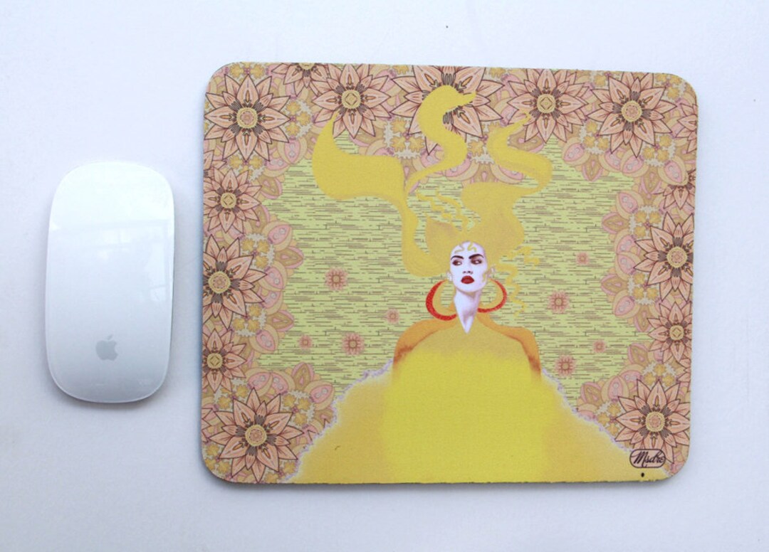 Yellow Lady Scandi Mcm Vintage Mouse Pad Home Office Illustrated by ...