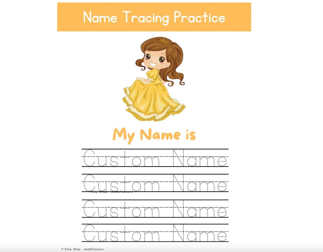 Printable Princess Custom Name Tracing Sheets set of 2 - Etsy
