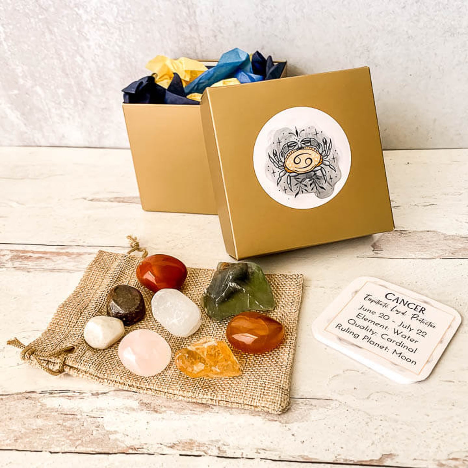 Cancer Crystal Gift Set, Cancer Birthstone Box, Zodiac Crystal Kit ...