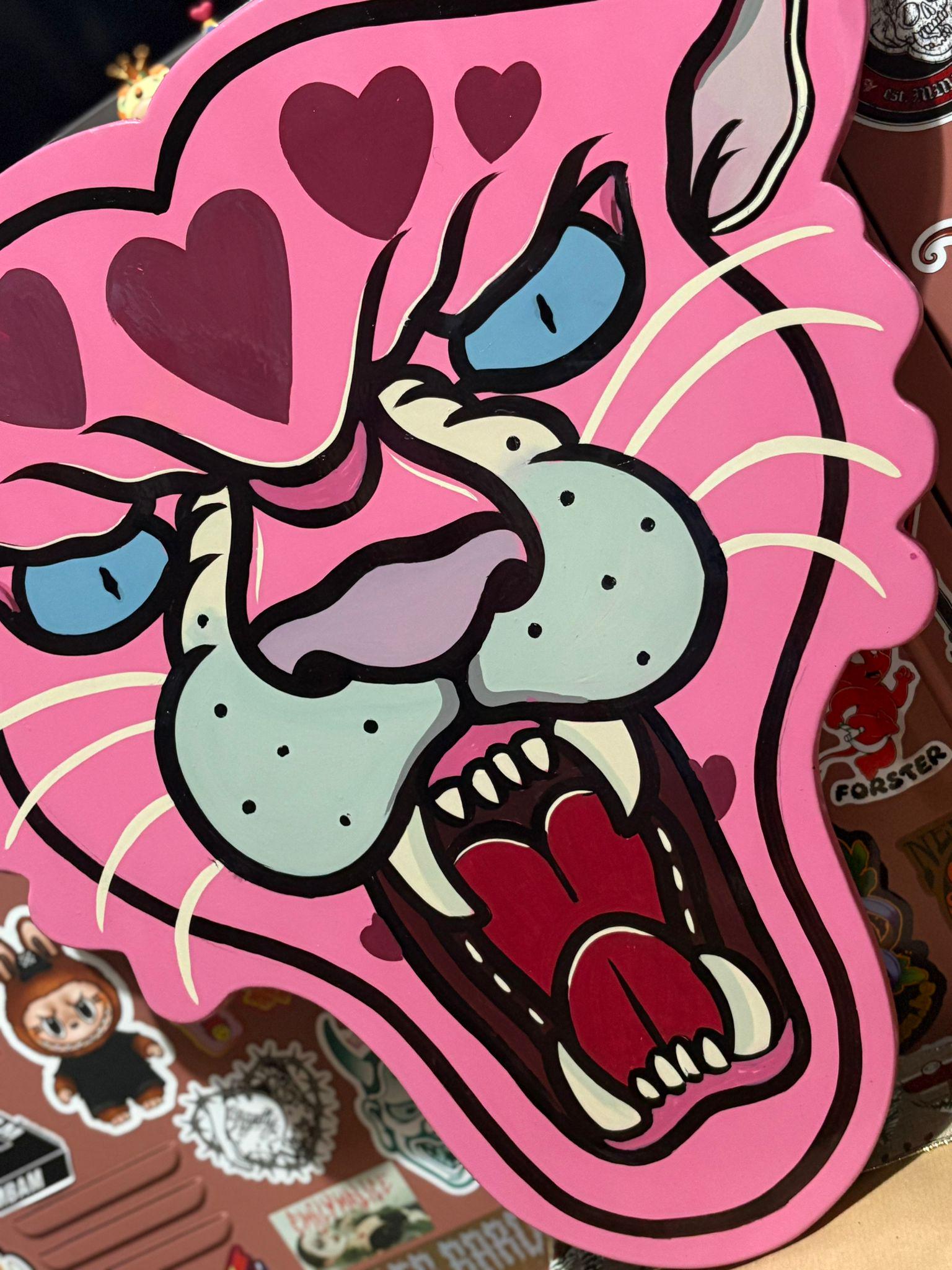 Hand Painted Pink Panther Head: Tattoo Flash Art Wall Hanger - Etsy