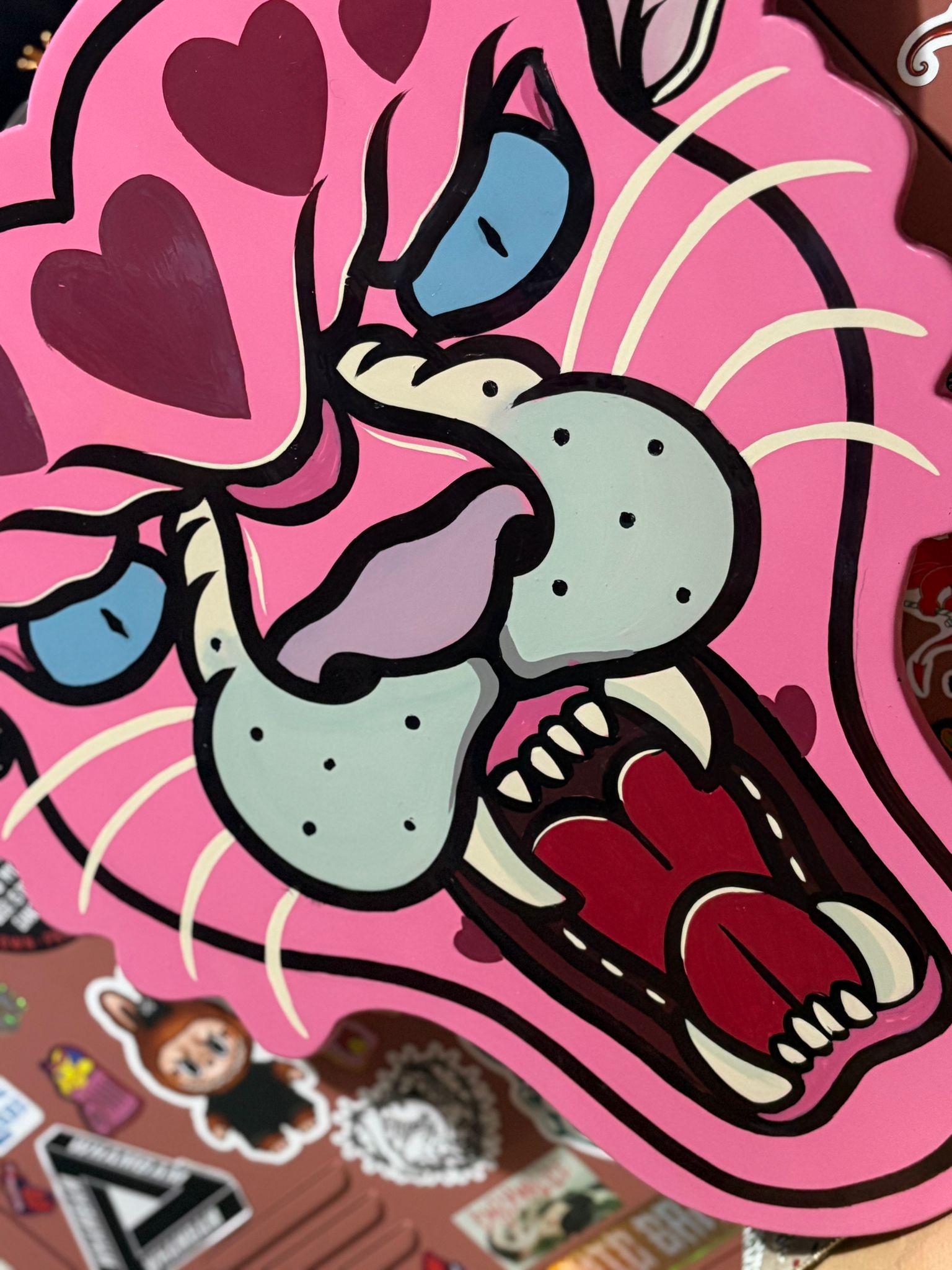 Hand Painted Pink Panther Head: Tattoo Flash Art Wall Hanger - Etsy
