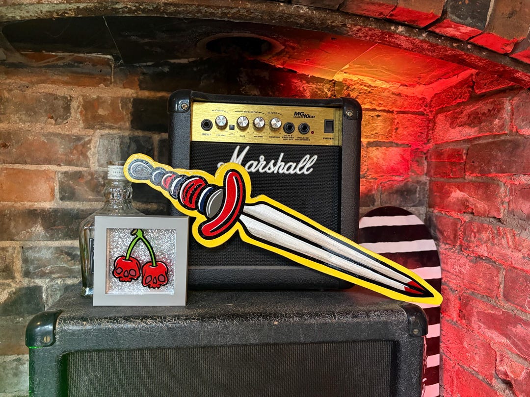 Hand Painted Traditional Dagger Wall Hanger I Tattoo Flash Style Dagger ...