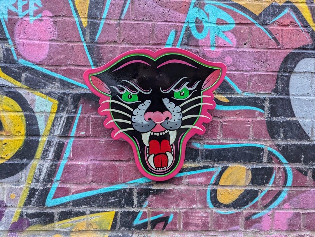 Hand Painted Panther Head Tattoo Flash Art Wall Hanger | Perfect for ...