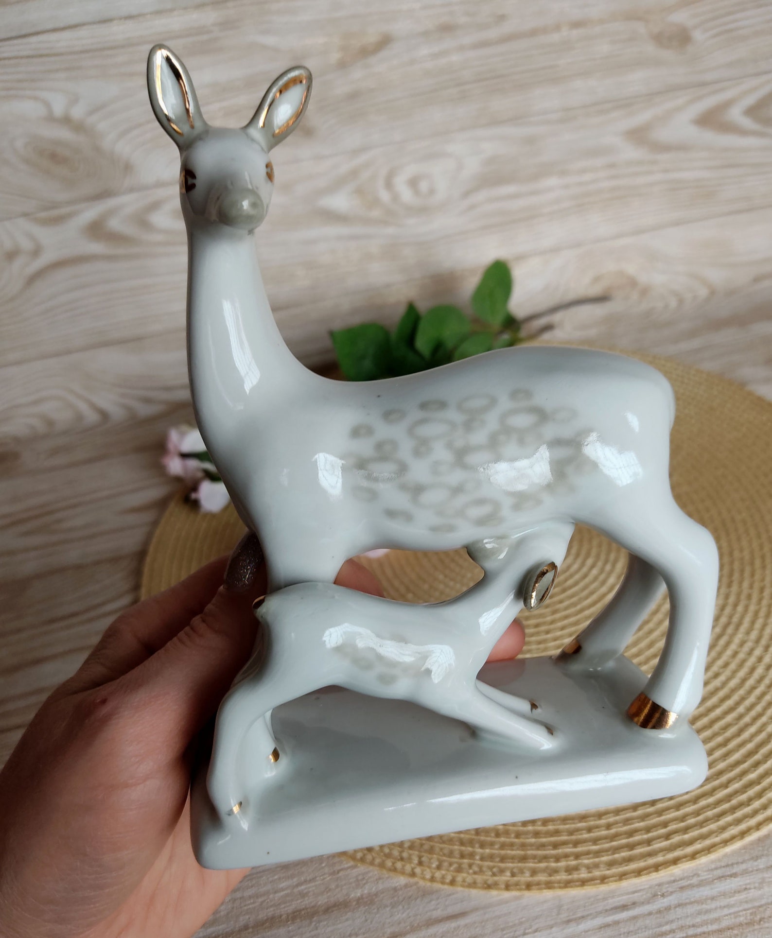 Porcelain Figurine Deer With a Deer Vintage Statuette Collectible ...