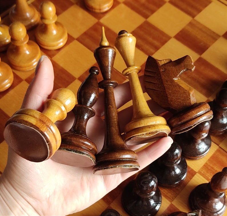 Large Wooden Chess Vintage Chess Set Large Chess Pieces Board - Etsy