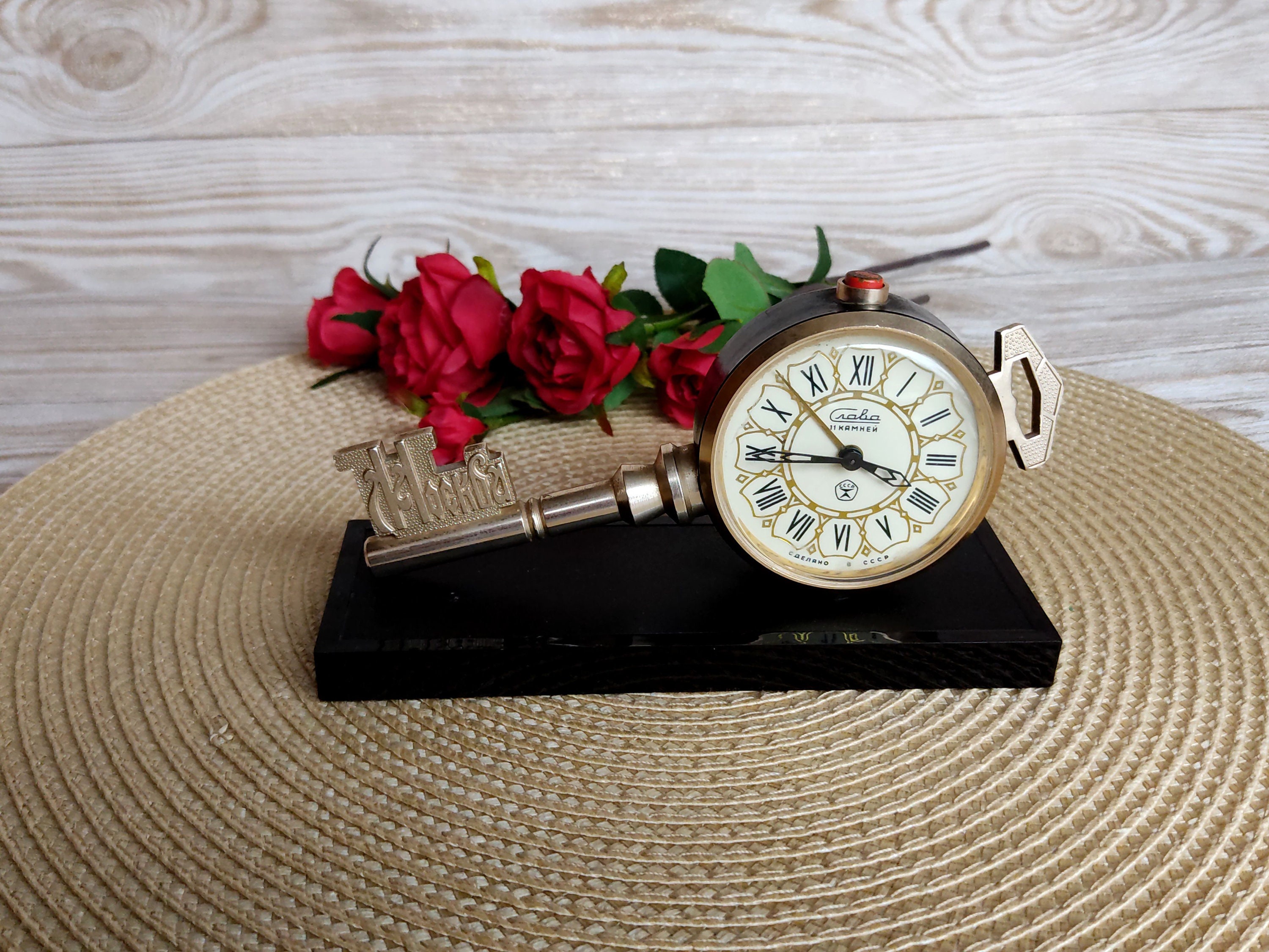 Vintage table clock Slava. Clock Key. Table clock with alarm. | Etsy