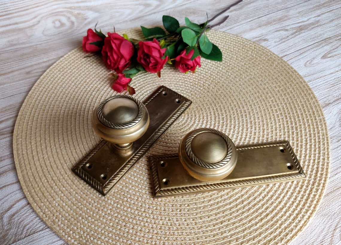 Vintage brass door handles. A pair of old doorknobs. Brass | Etsy