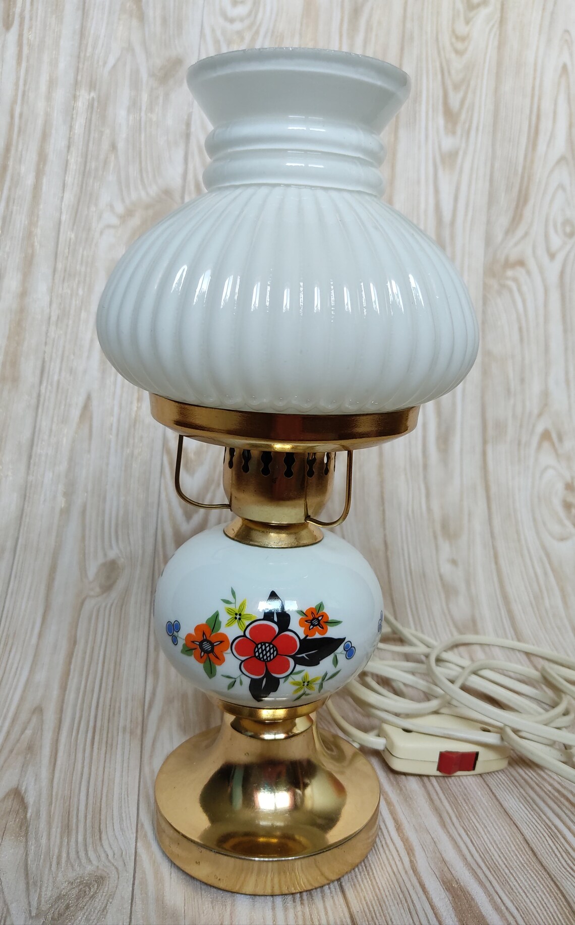 Vintage Table Lamp Glass Lamp Soviet Table Lamp Brass Night Light Glass ...