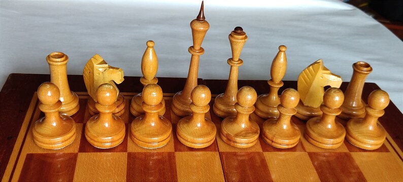 Large Wooden Chess Vintage Chess Set Large Chess Pieces Board - Etsy