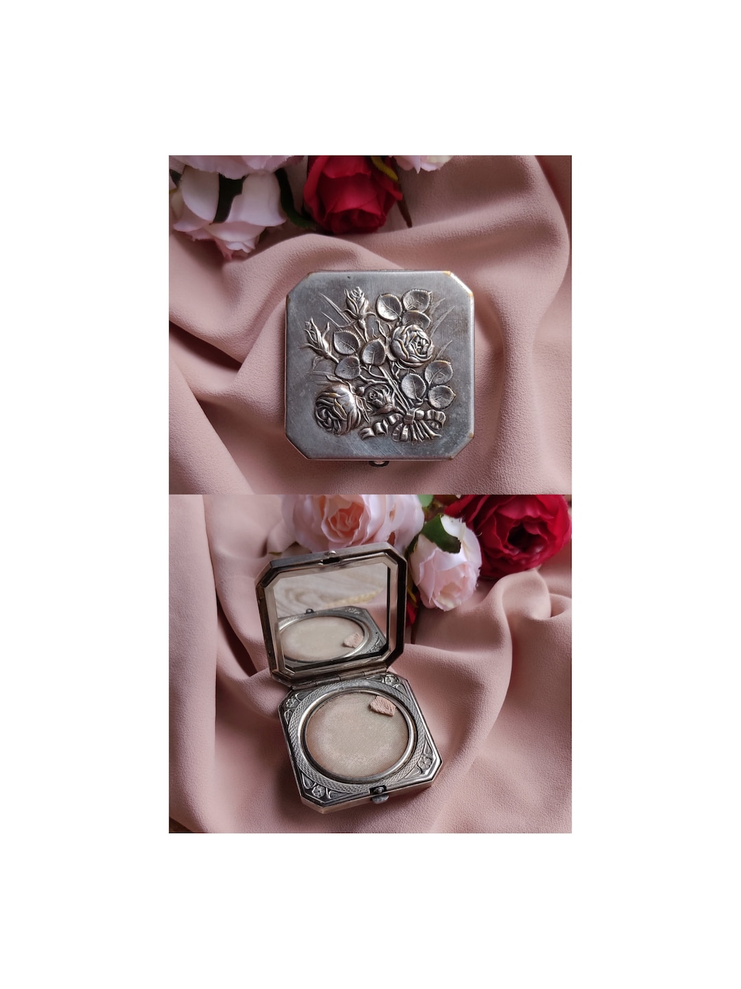 Vintage Compact Powder With Voluminous Roses Brass Powder Box - Etsy