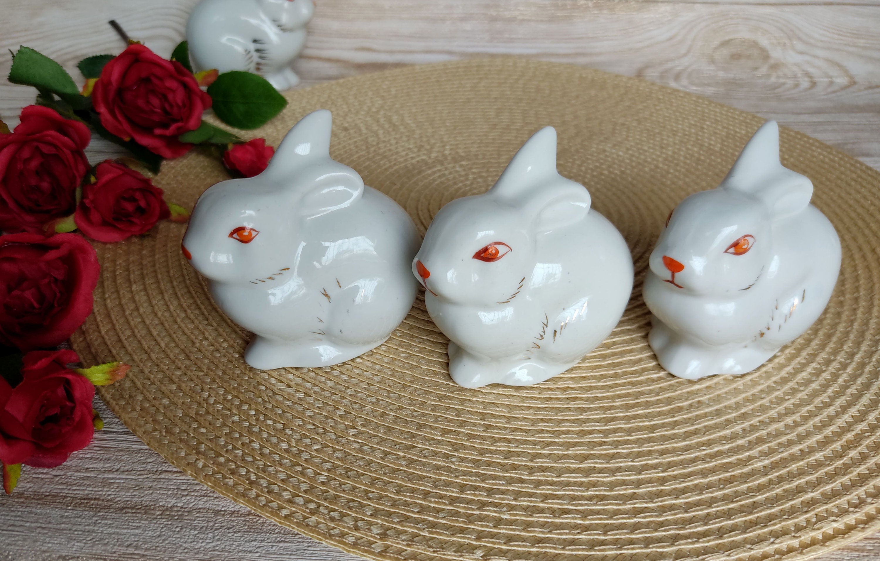 Porcelain Hares 3 pieces 1 as a gift with a crack. Vintage | Etsy
