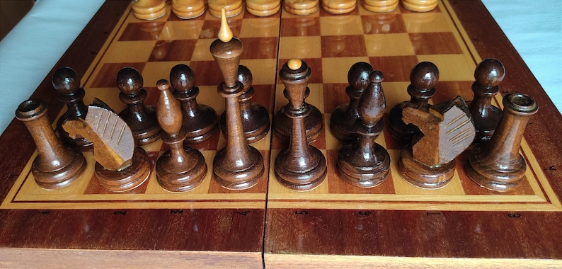 Large Wooden Chess Vintage Chess Set Large Chess Pieces Board - Etsy
