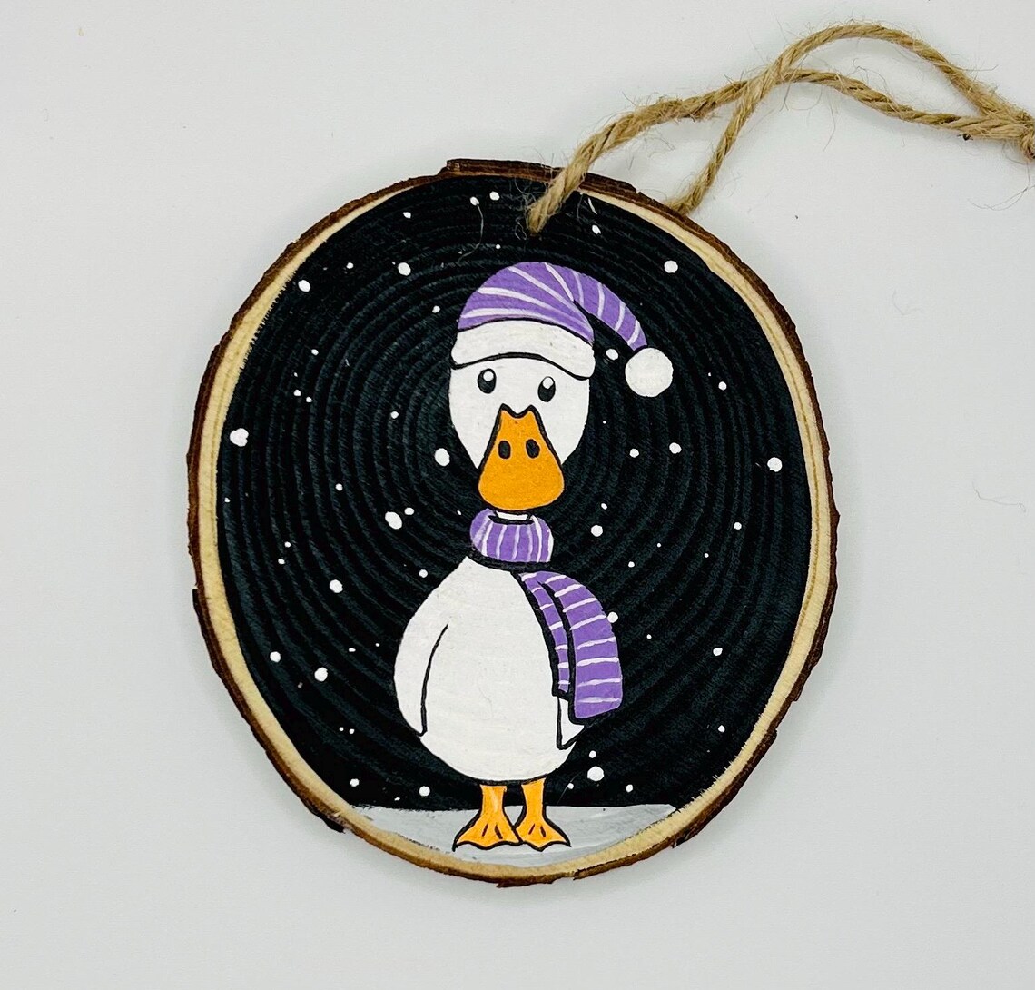 Duck Christmas Ornament – Hand-painted Wood Slice Holiday Tree Decor - Etsy