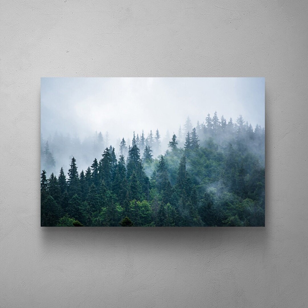 Foggy Forest Wall Art Fall Decor Foggy Mountain Canvas Art - Etsy