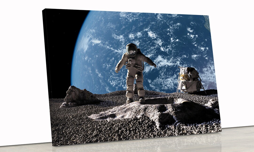 Astronaut on the Moon, Astronaut Art, Canvas Wall Art, Space Art ...