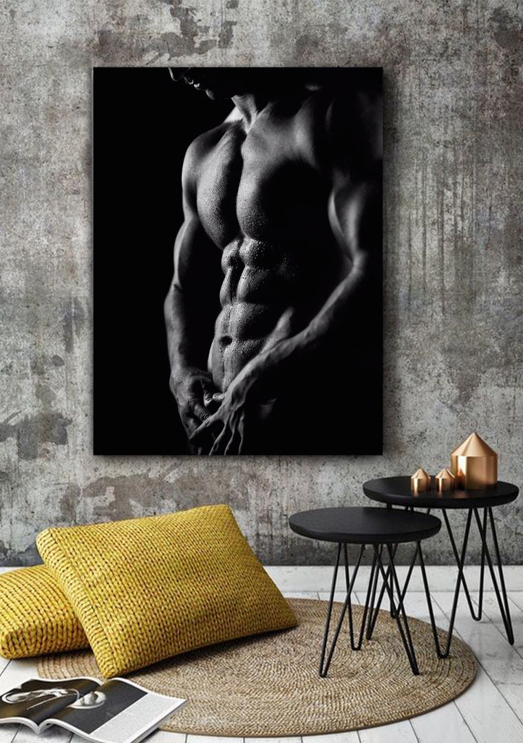 Strong Athletic Man on Dark Background | Motivational Canvas Wall Art ...