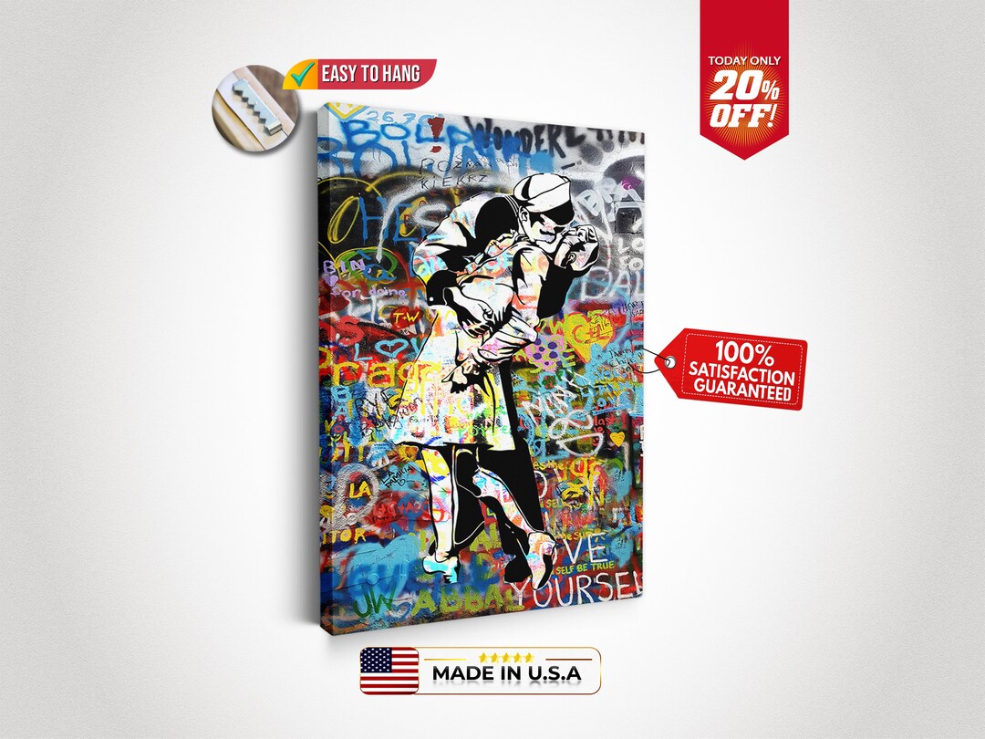 World War End Kiss Graffiti Wall Art, Banksy Wall Art, Room Office ...