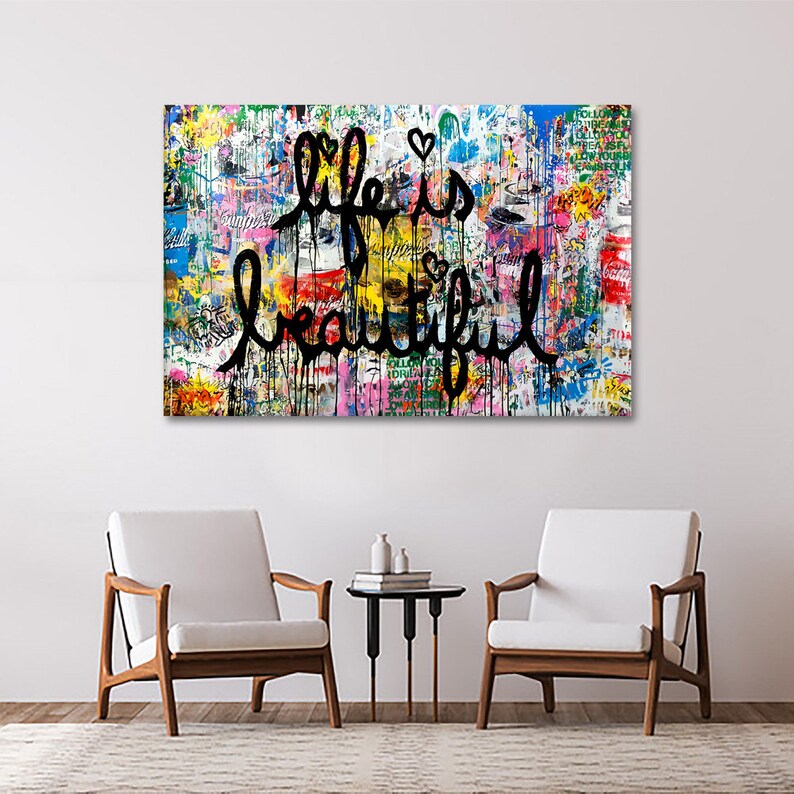 LIFE is Beautiful Banksy ART Graffiti Canvas Wall Art Large - Etsy