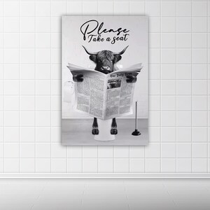 Funny Cow Bathroom Canvas Wall Art, Cute Bull Sitting on Toilet Picture ...