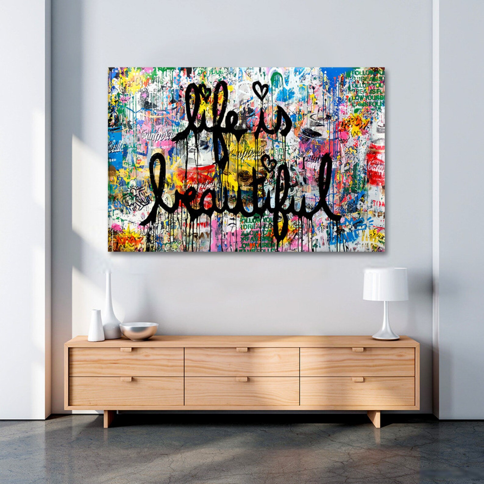 LIFE is Beautiful Banksy ART Graffiti Canvas Wall Art Large - Etsy