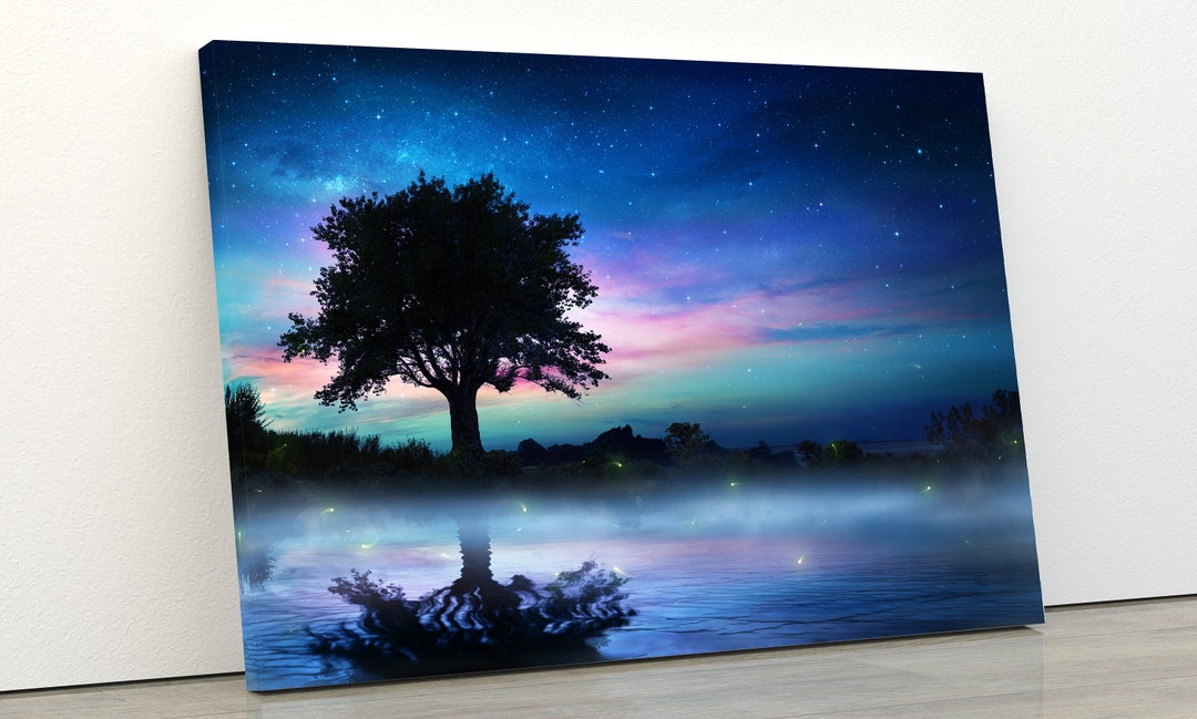 Starry Night Tree Canvas | Fantasy Landscape Art - Etsy