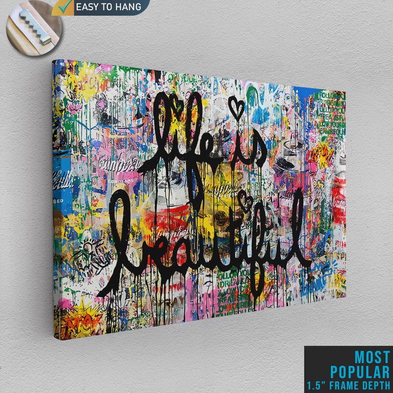 LIFE is Beautiful Banksy ART Graffiti Canvas Wall Art Large - Etsy
