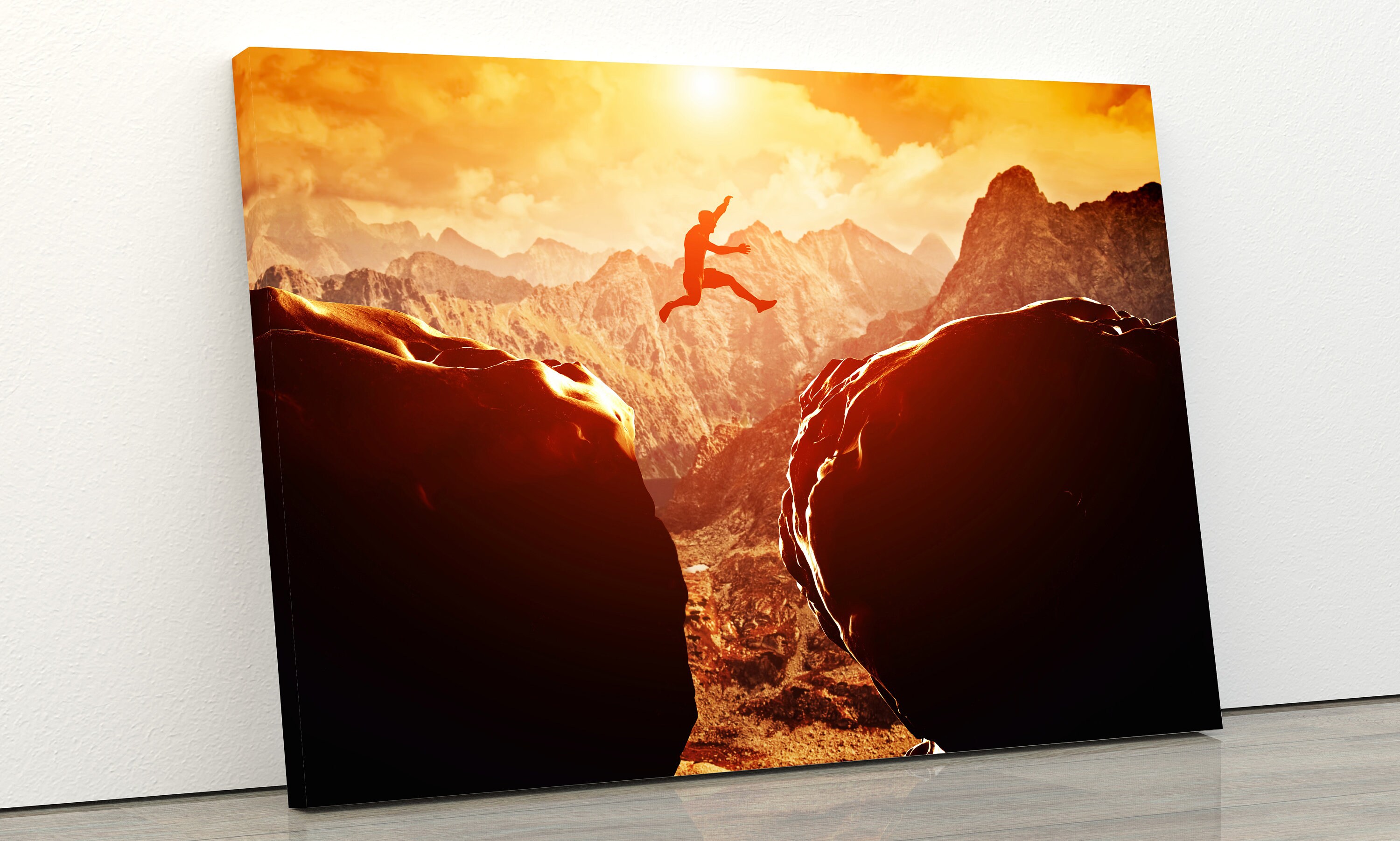 Man Jumping Over Precipice | Jumping Man | Large Canvas | Sprint Poster ...