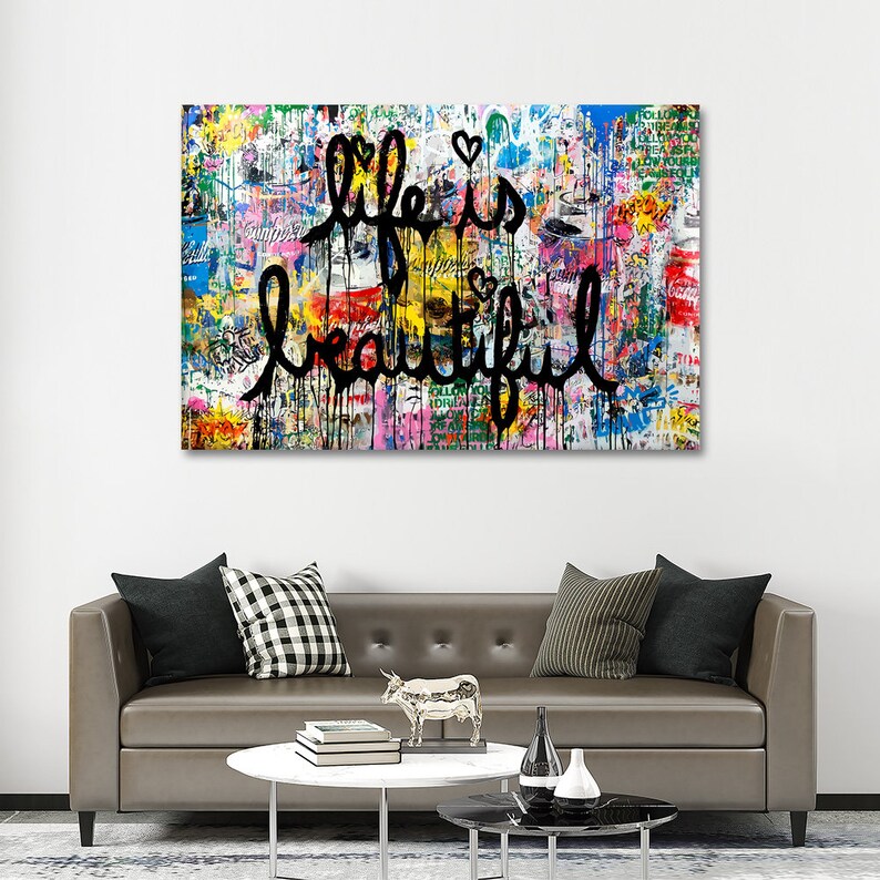 LIFE is Beautiful Banksy ART Graffiti Canvas Wall Art Large - Etsy