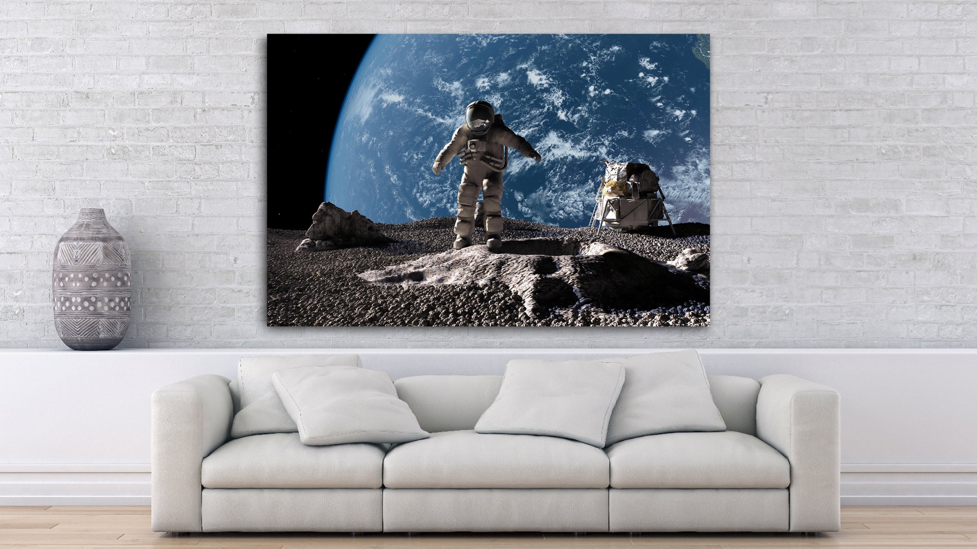 Astronaut on the Moon Astronaut Art Canvas Wall Art Space - Etsy