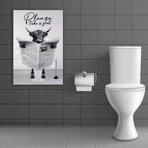 Funny Cow Bathroom Canvas Wall Art, Cute Bull Sitting on Toilet Picture ...