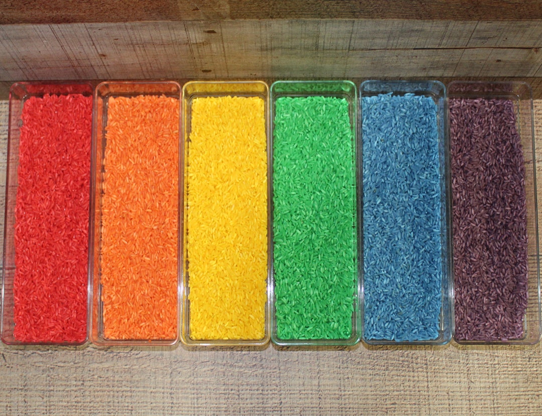 Rainbow Colored Rice for Sensory Bins, Six Cups, One Cup of Each Color ...