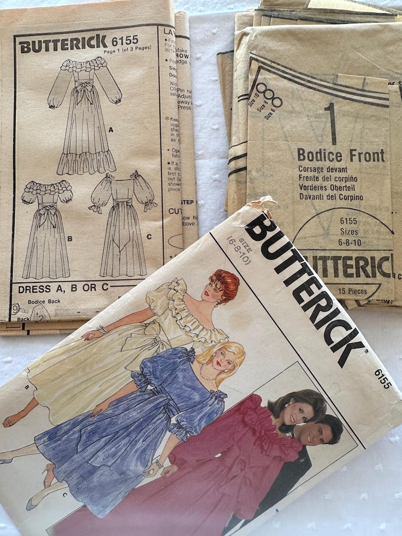 80s Evening Dress Sewing Pattern: Ruffled Neckline, Sash Waist ...
