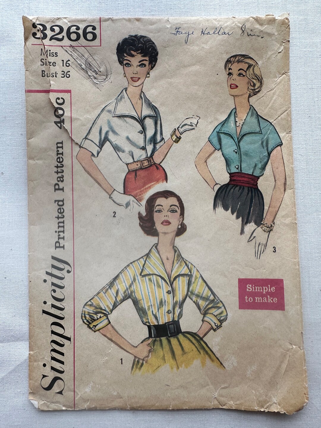 Simplicity 3266 / Kimono Sleeve Blouse / Size 16 Bust 36 / 50s - Etsy