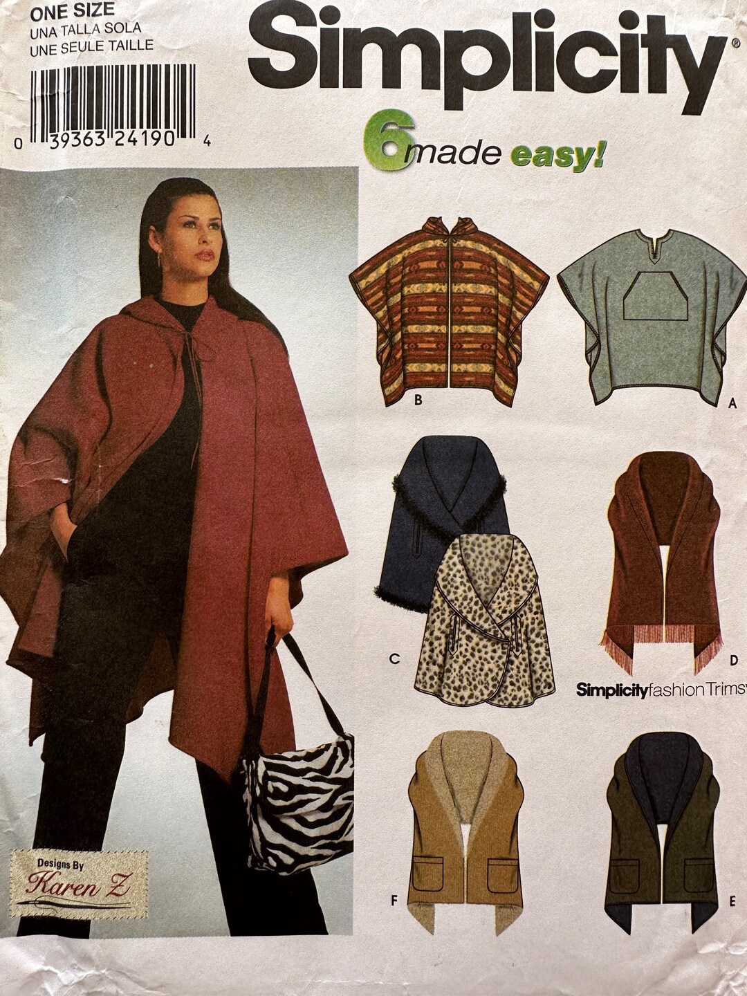 Simplicity 9335 / Misses' Ponchos and Wraps / One Size / 90s Vintage ...
