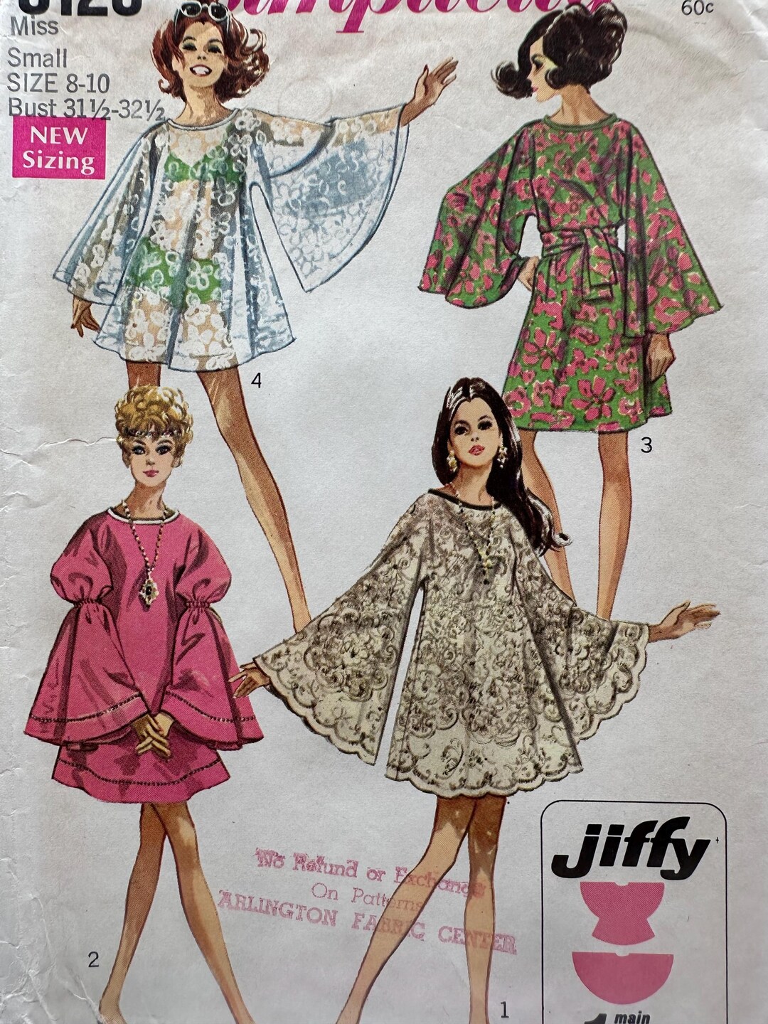 Simplicity 8129 / Jiffy Dress / Tablecloth Dress / Angel Dress / Kimono Sleeves / Size 8-10 ...