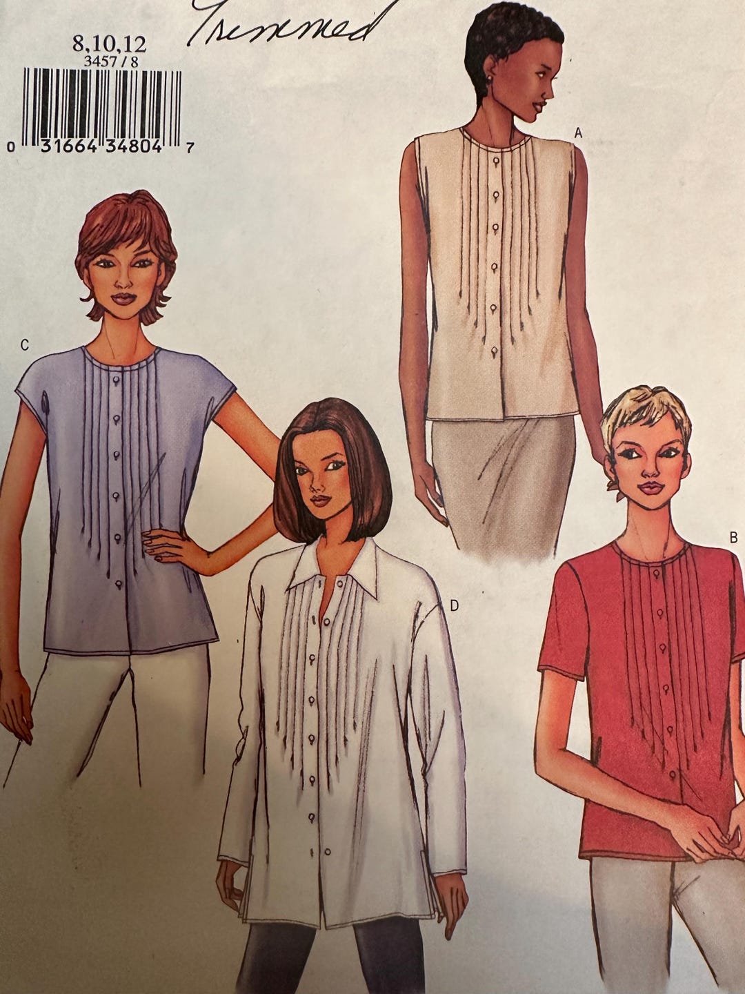 Butterick 3457 / Blouse With Pintucks / Size 8-10-12 / Vintage Sewing ...