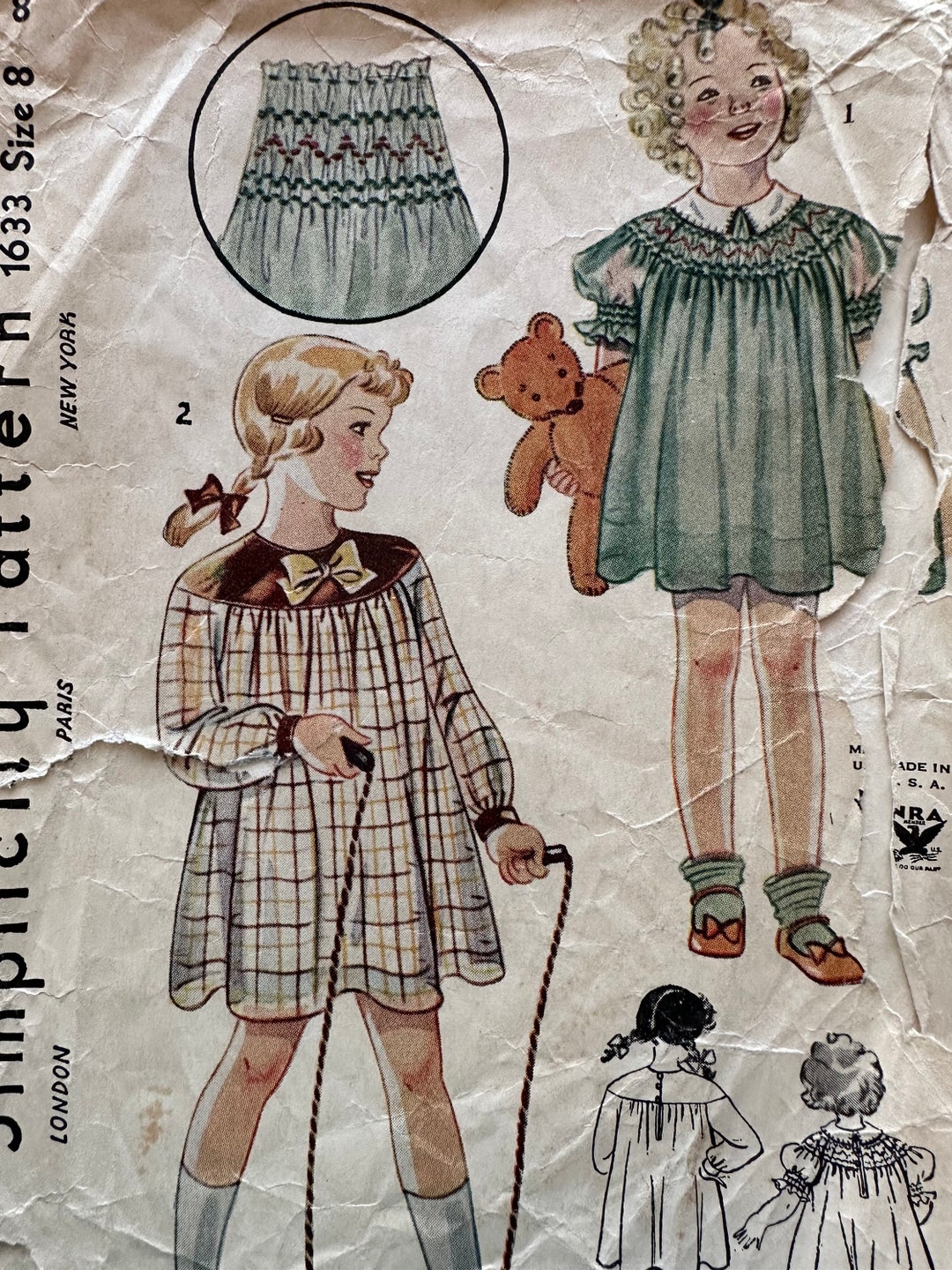 Simplicity 1633 / Girls' Smocked Dress / Size 8 Chest 26 / 1930s Sewing ...