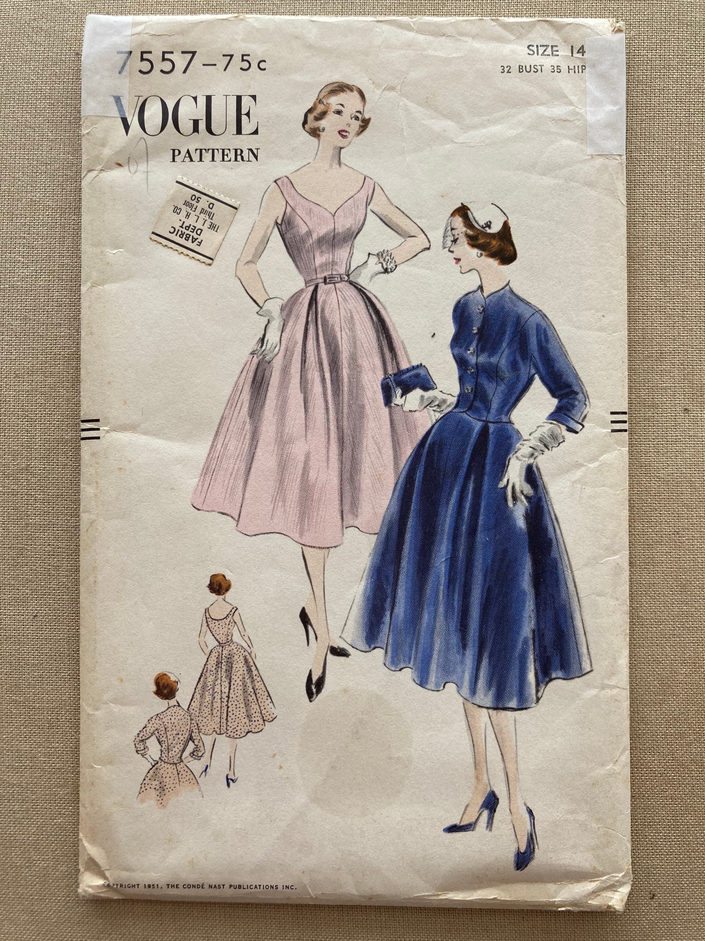 Vogue 7557 / One Piece Dress and Jacket / Size 14 Bust 12 / 50s Vintage Sewing Pattern ...