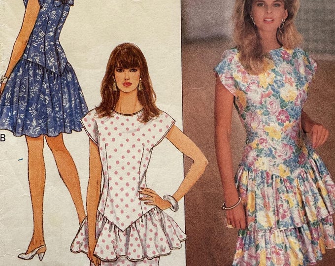 Butterick 6433 / 80s Party Dress / V-waist Dress With Ruffle / Vintage ...