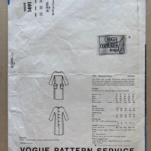 Vogue Couturier Design 1491 / Fabiani / Dress With Flap Pockets / Size ...