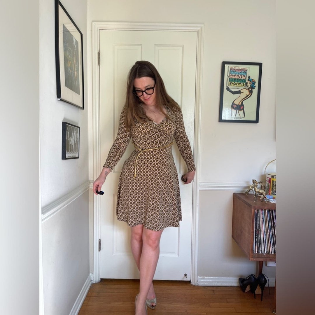 90s Vintage Faux Wrap Dress W Circular Geometric Pattern - Etsy