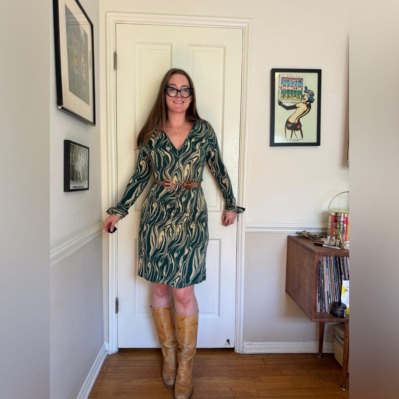 70s Vintage Diane Von Furstenberg Green and Cream Paint Swirl Dress - Etsy
