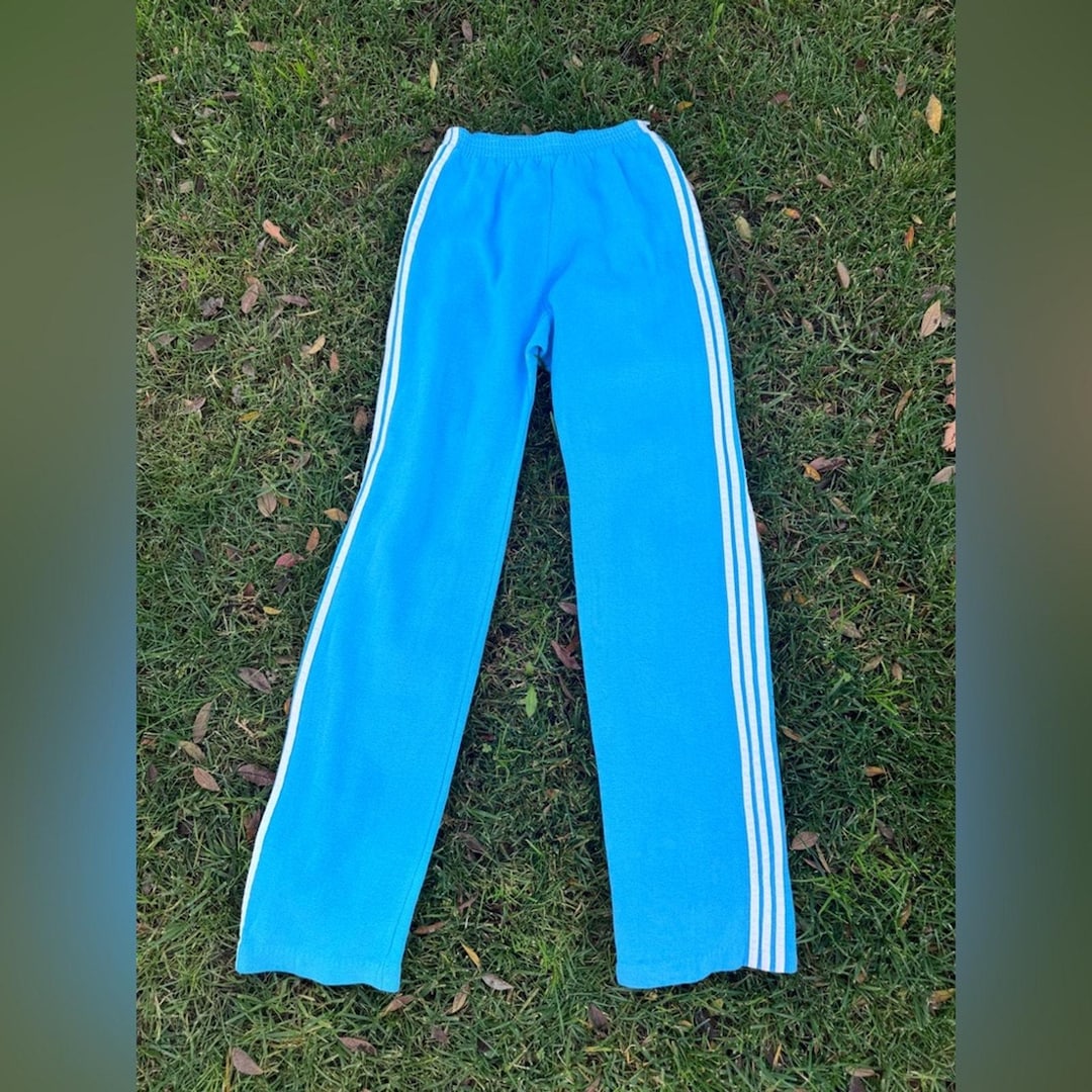 70s Vintage Baby Blue Track Pants With White Stripes Sz Sm - Etsy