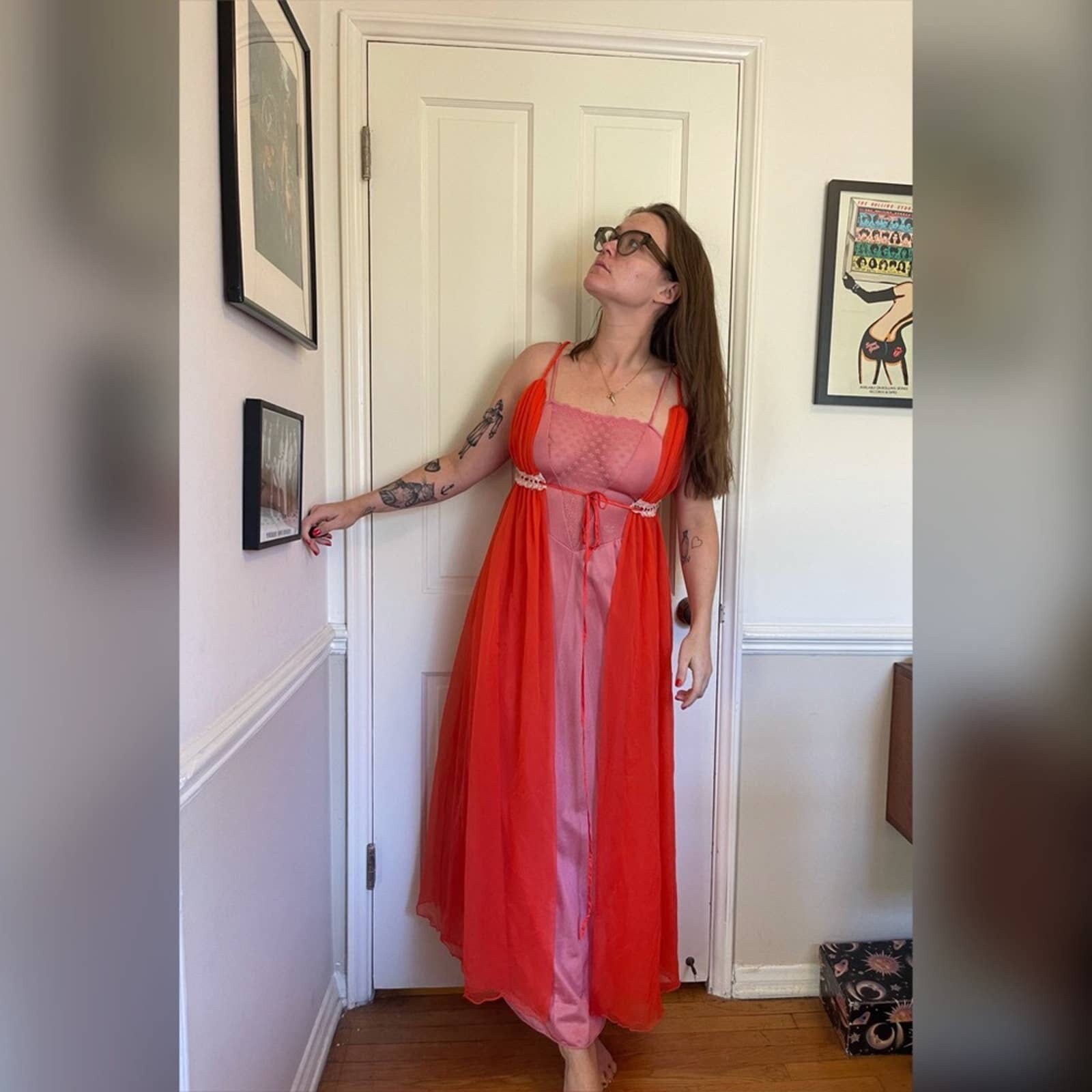 60s Vintage Sheer Nylon Orange Robe by Intime California - Etsy