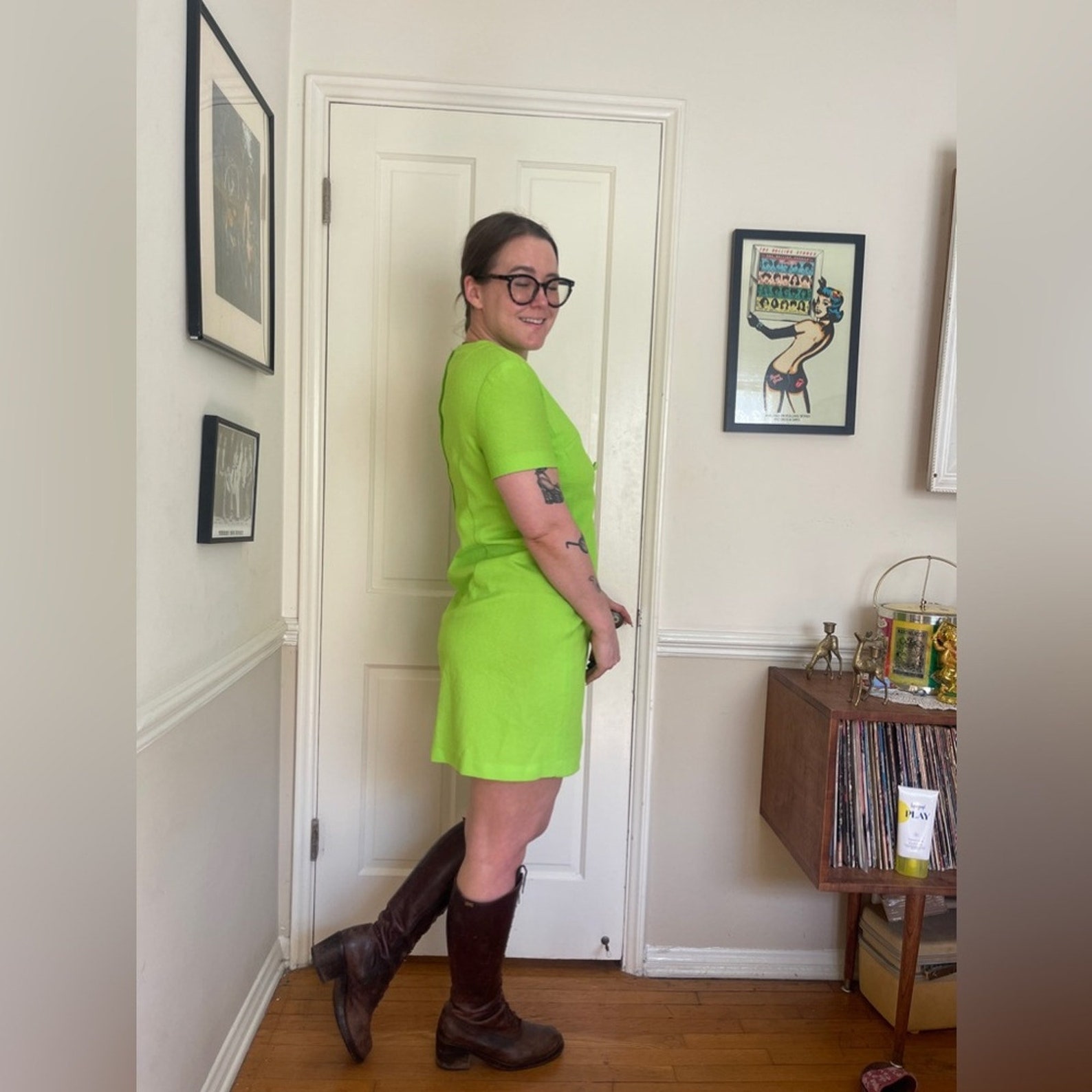 60S Vintage Bright Green Mini Dress - Etsy