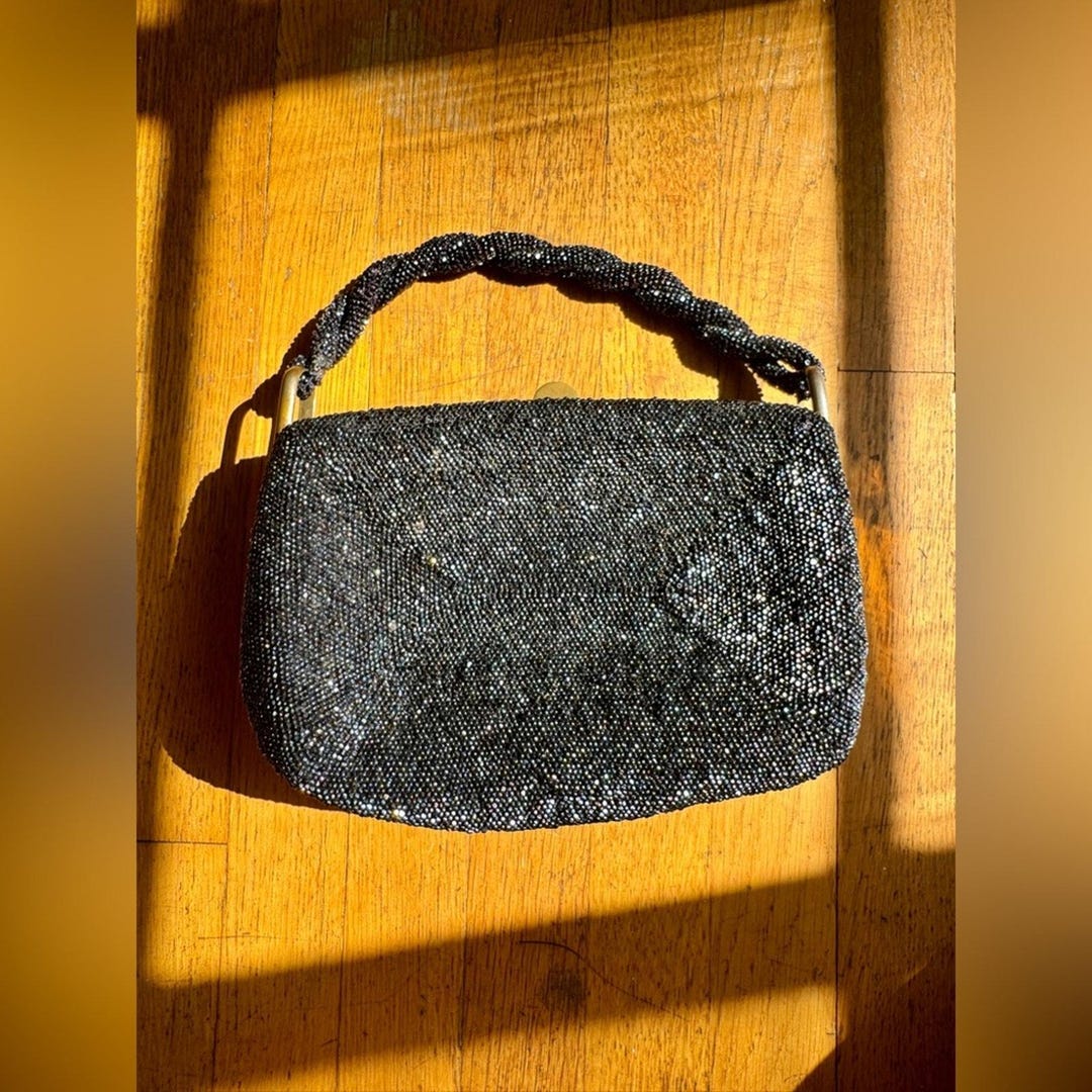 40s Vintage Navy Blue/ Black Carnival Glass Beaded Bag - Etsy