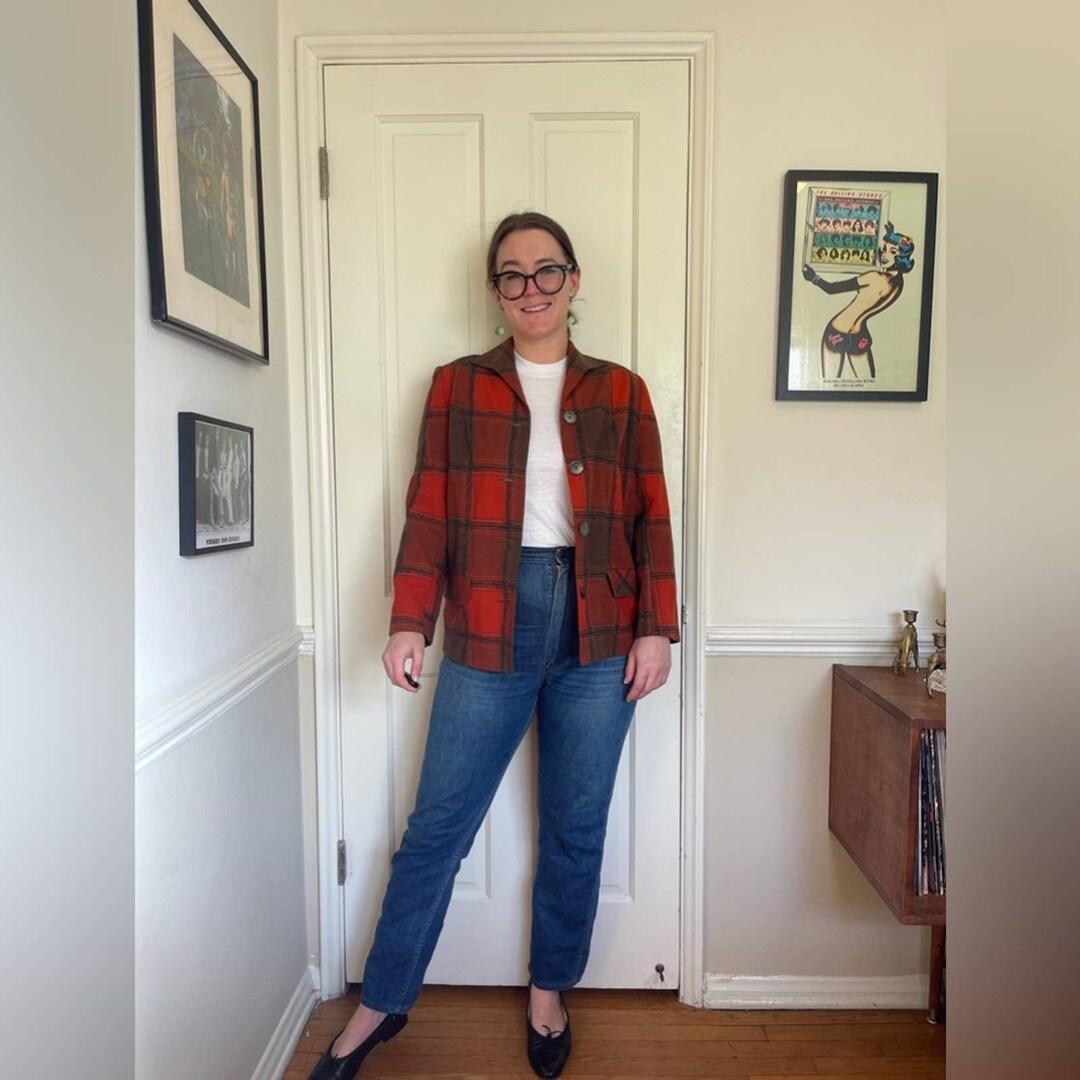 50s Vintage Pendleton Orange and Brown Plaid Wool Jacket - 49er Style - Etsy